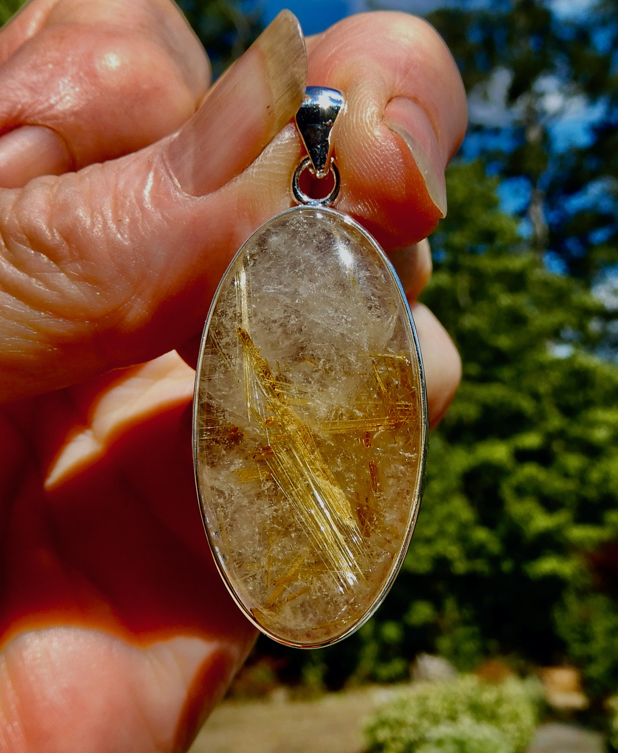 Golden Rutilated Quartz Long Oval Pendant - MOON SOUL MAGIC