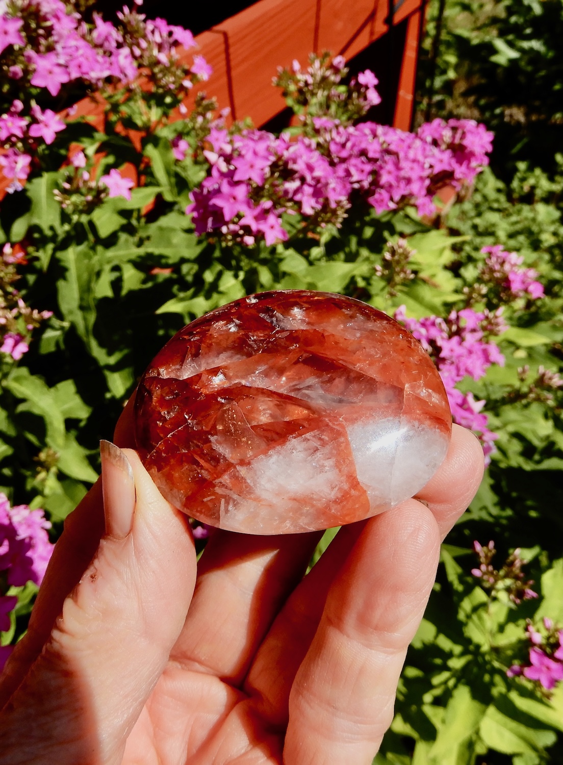 Hematoid Fire Quartz Palm Stone - MOON SOUL MAGIC